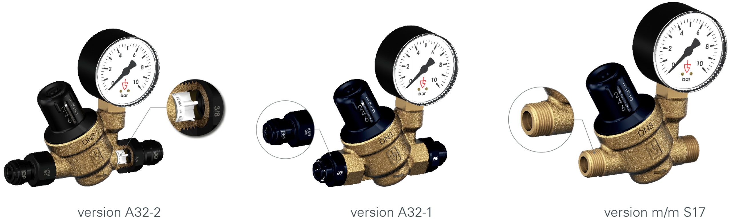 The 9160 mini pressure reducer with special variants for use with water ...